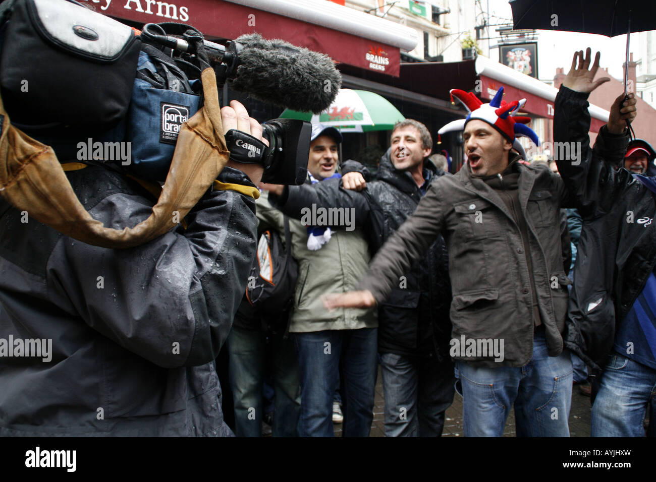 French rugby fans hamming it up for the TV cameras during the build up ...