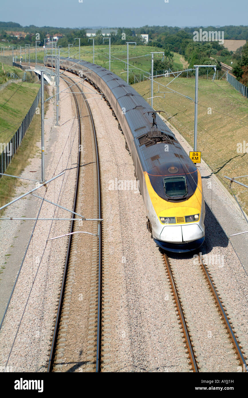 Eurostar on Englands high speed railway line to the Channel Tunnel ...
