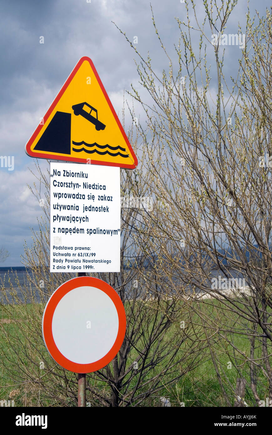 Warning sign next to a polish road Poland Stock Photo - Alamy