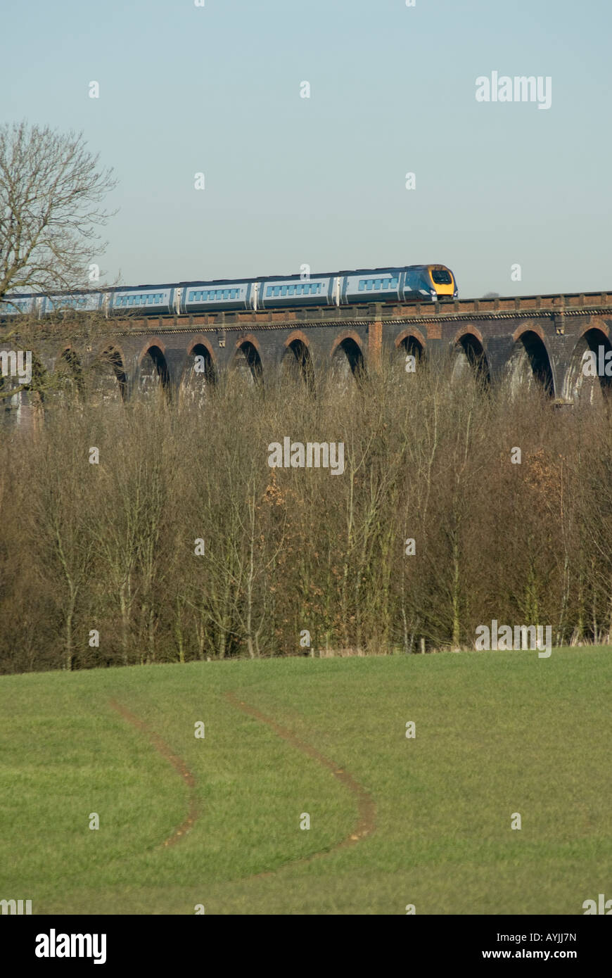 Class 222 meridian train in midland mainline livery travelling across a ...