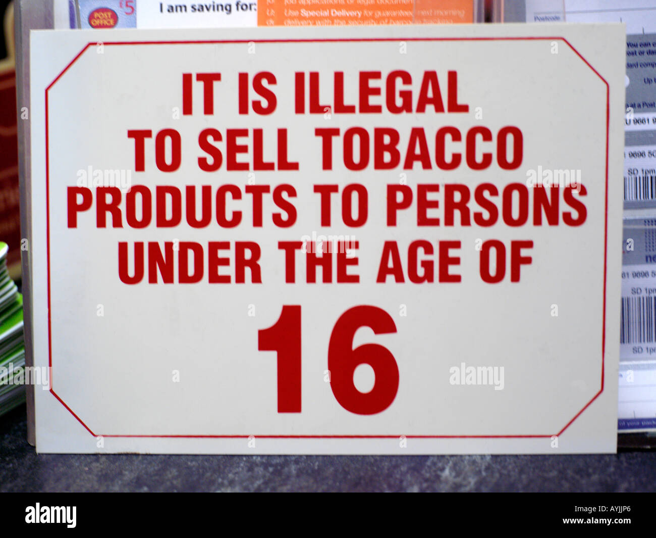 Tobacco Sign in Store Prohibiting Sale to Minors Stock Photo - Alamy