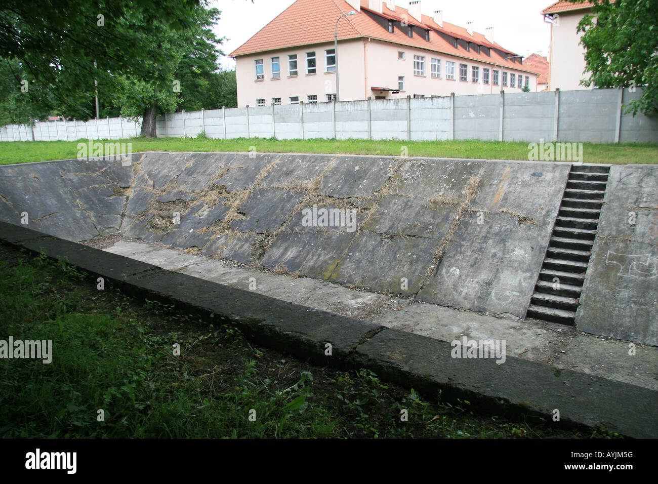 A fire pit/water reservoir outside the former Nazi concentration camp ...