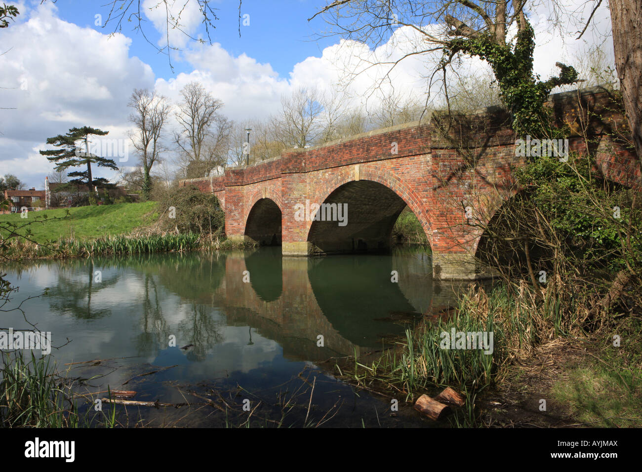 The Causeway bridge over the pond on a common at Cookham Stock Photo ...