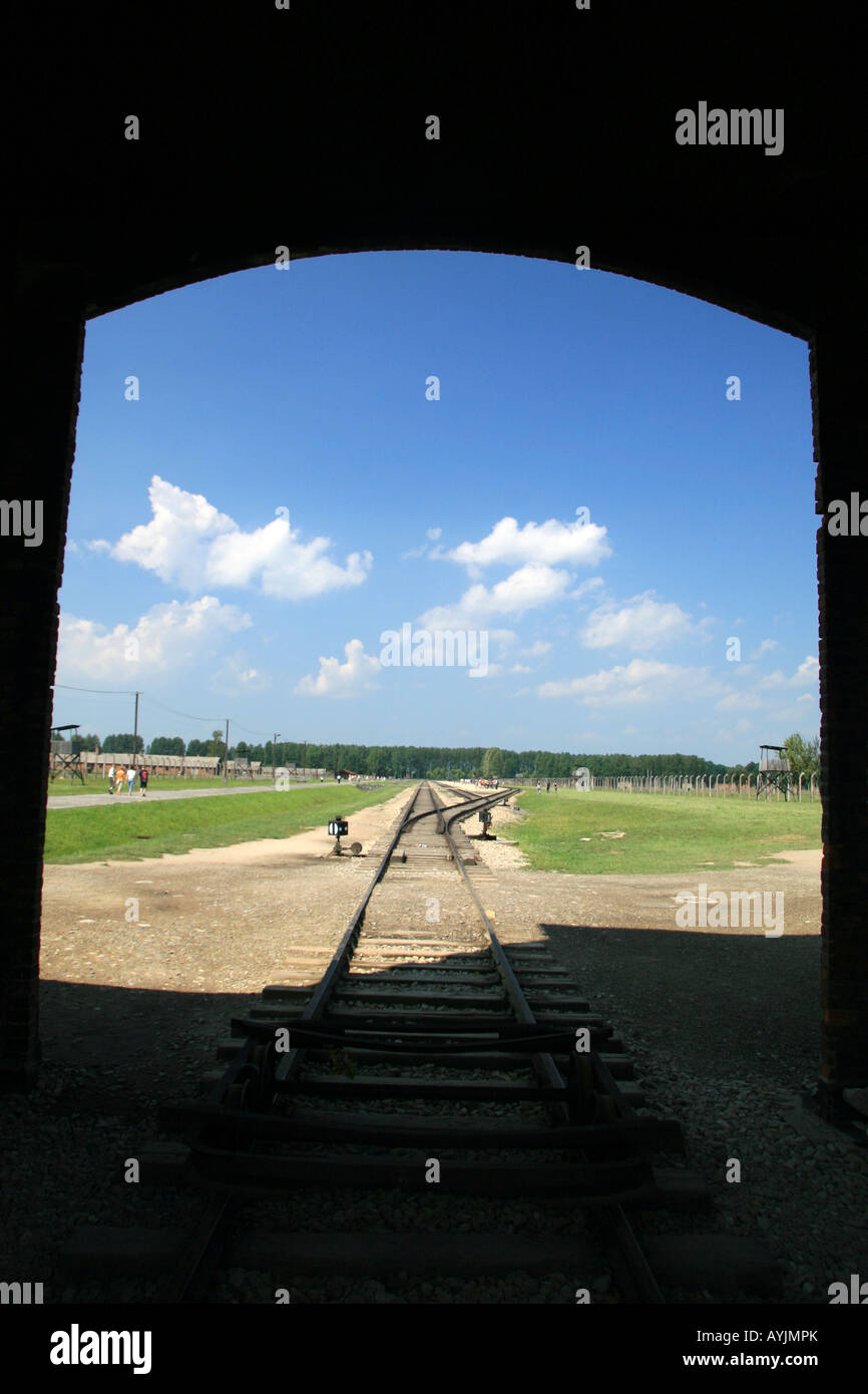 The railway line leading into the former Nazi concentration camp at ...