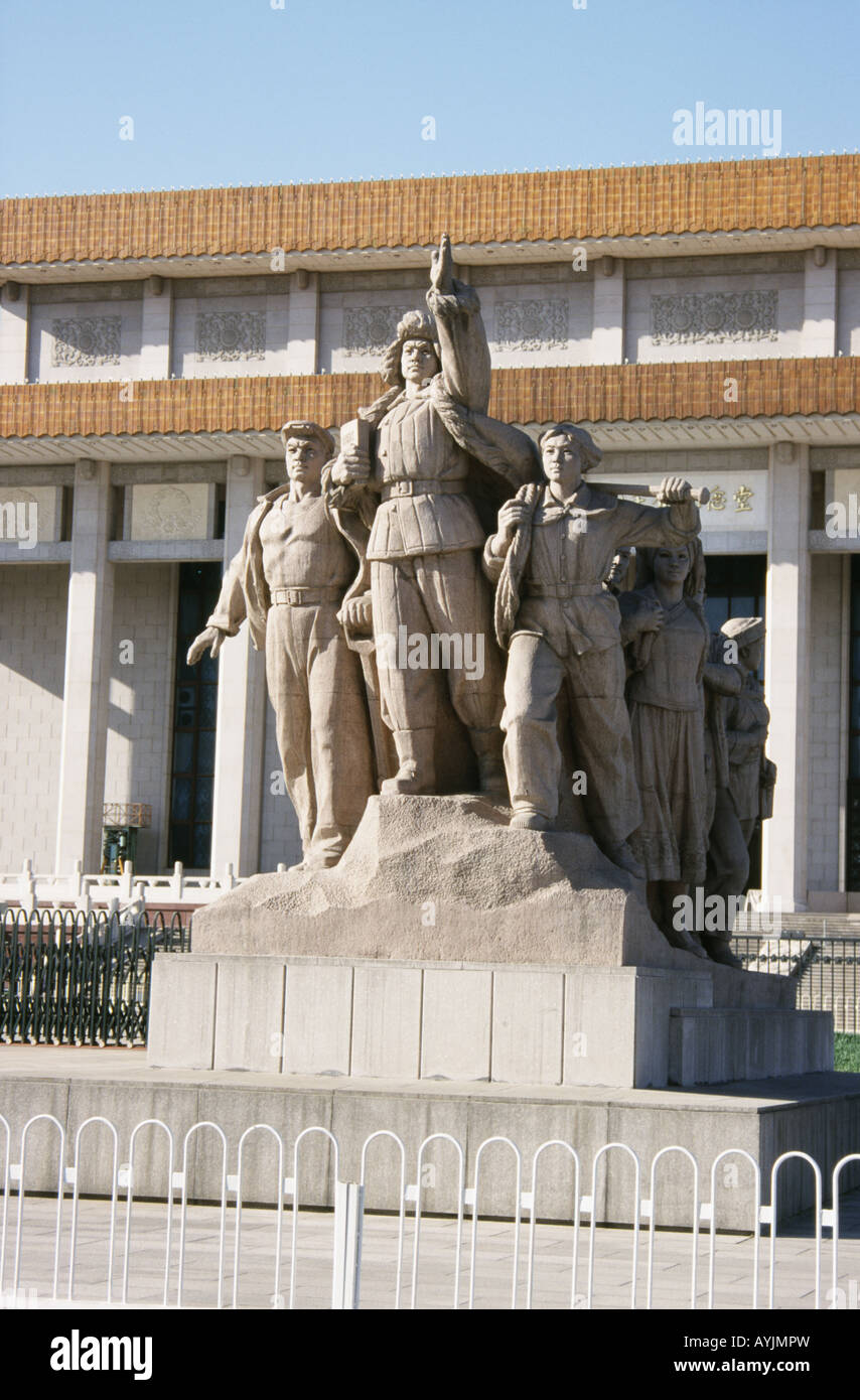 Tiananmen Square Sculpture of three figures Outside Mao’s tomb Politics ...