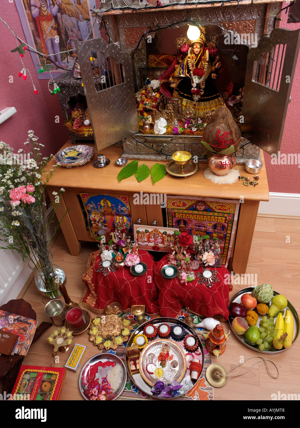 Diwali Offerings at Home Durga Shrine Tooting London England Stock ...