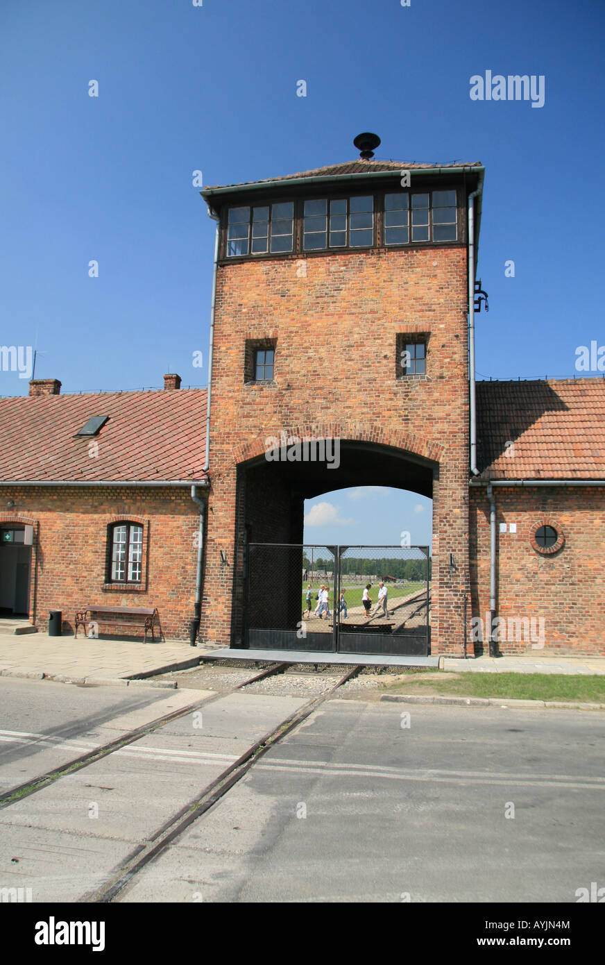 The archway and main SS guard house viewed from outside the camp at the ...