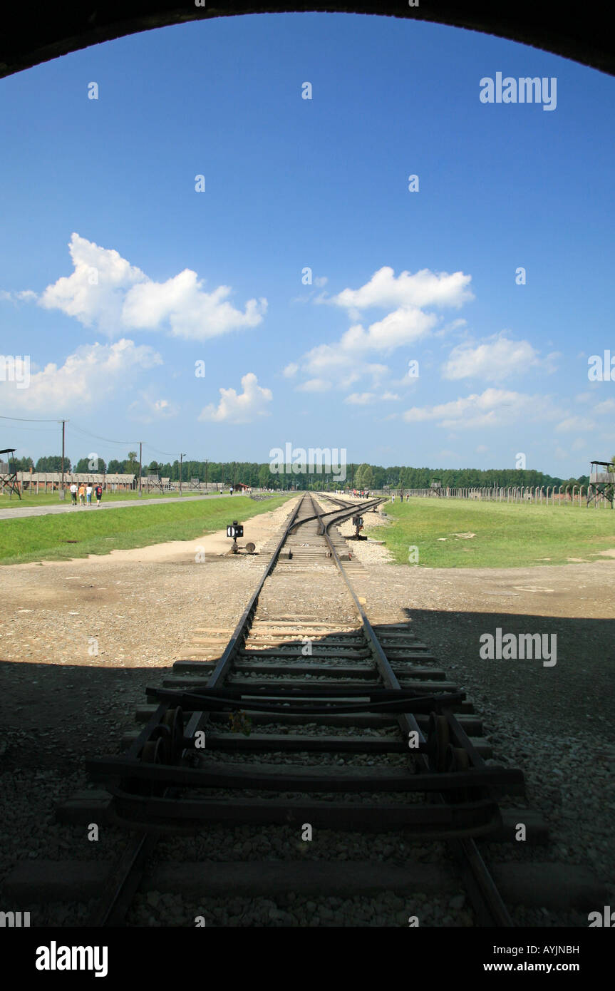 The railway line leading into the former Nazi concentration camp at ...