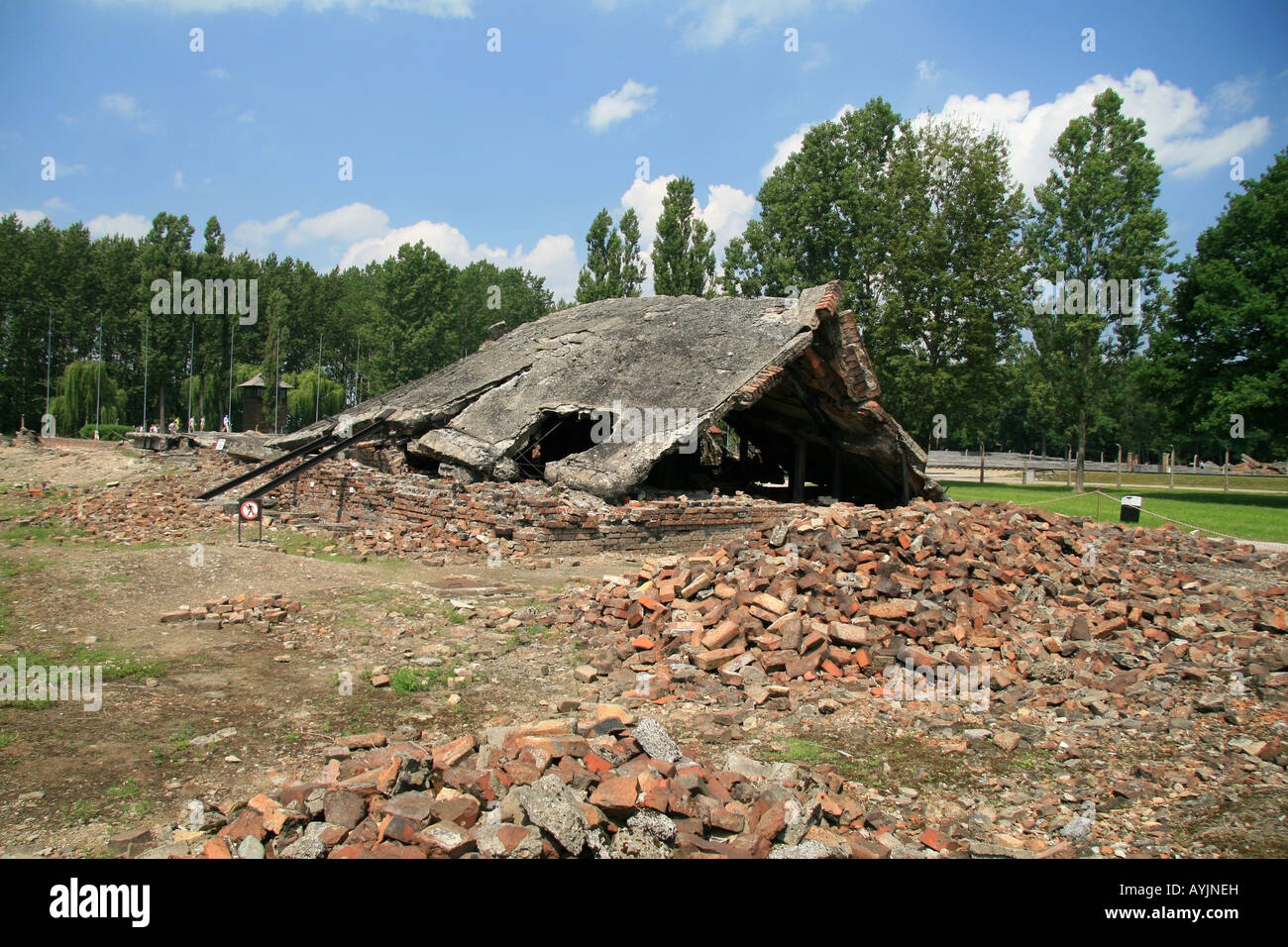 The collapsed roof of the creamtion area of Crematorium II at the ...