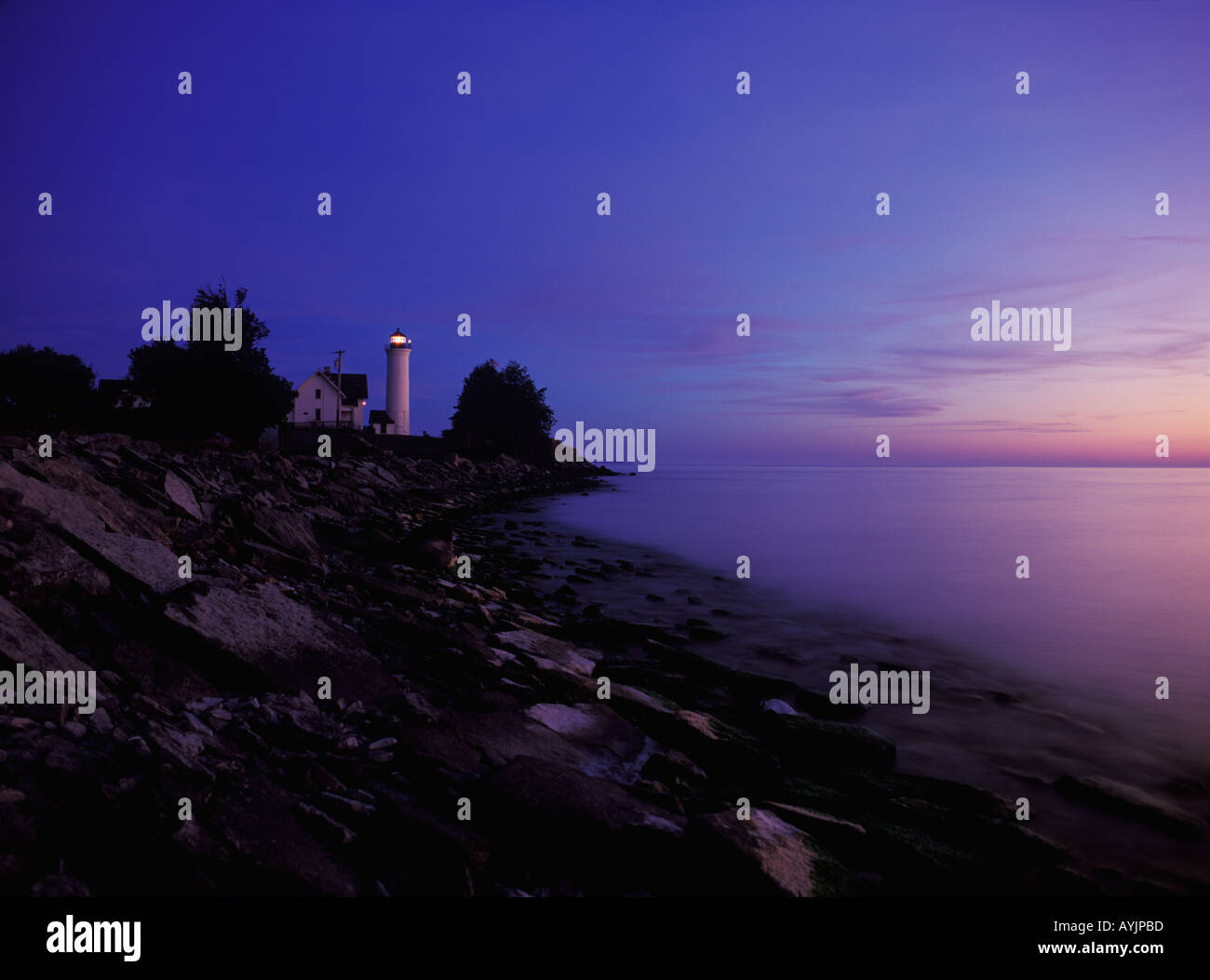 Tibbetts Point Lighthouse at Sunset Near Cape Vincent New York Stock ...