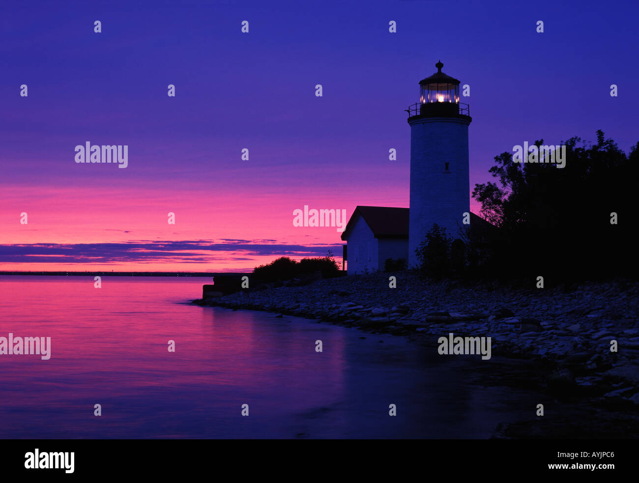 Nine Mile Point Lighthouse at Sunset Simcoe Island Ontario Canada Stock ...