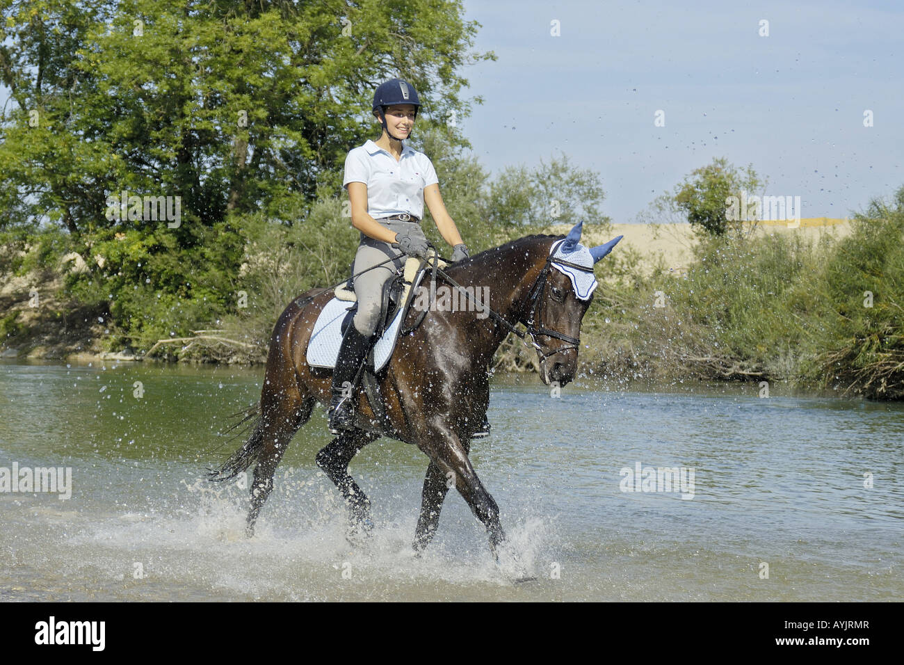 Horsewoman riding through river hi-res stock photography and images - Alamy