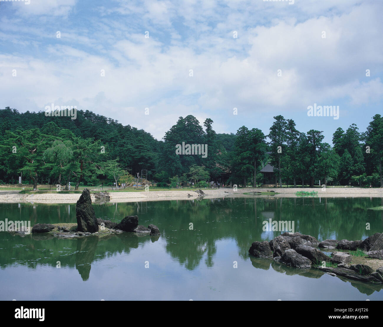 Pond with Rock Structure Stock Photo - Alamy