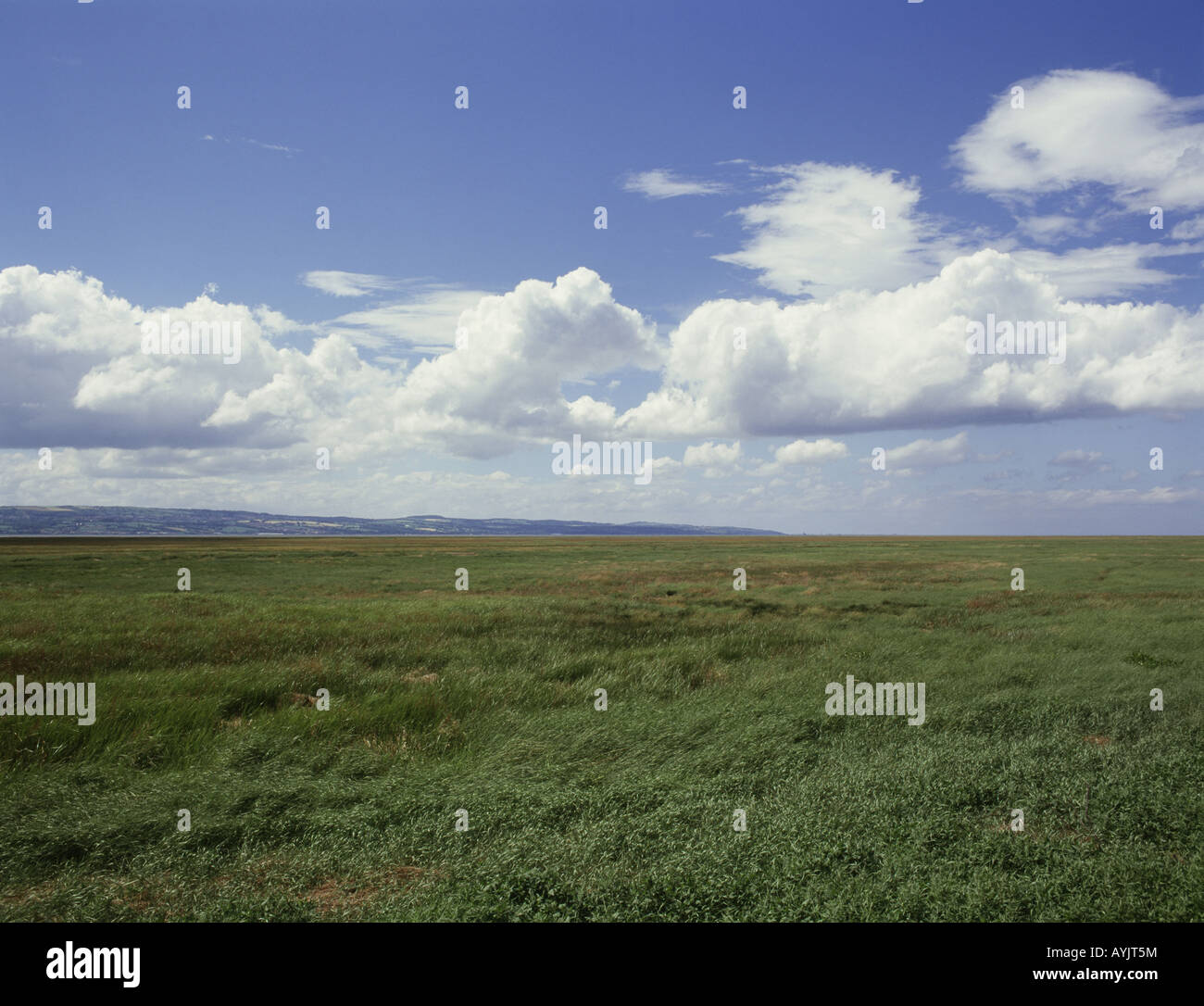 Grass field Hills and fields in background United Kingdom Great Britian ...