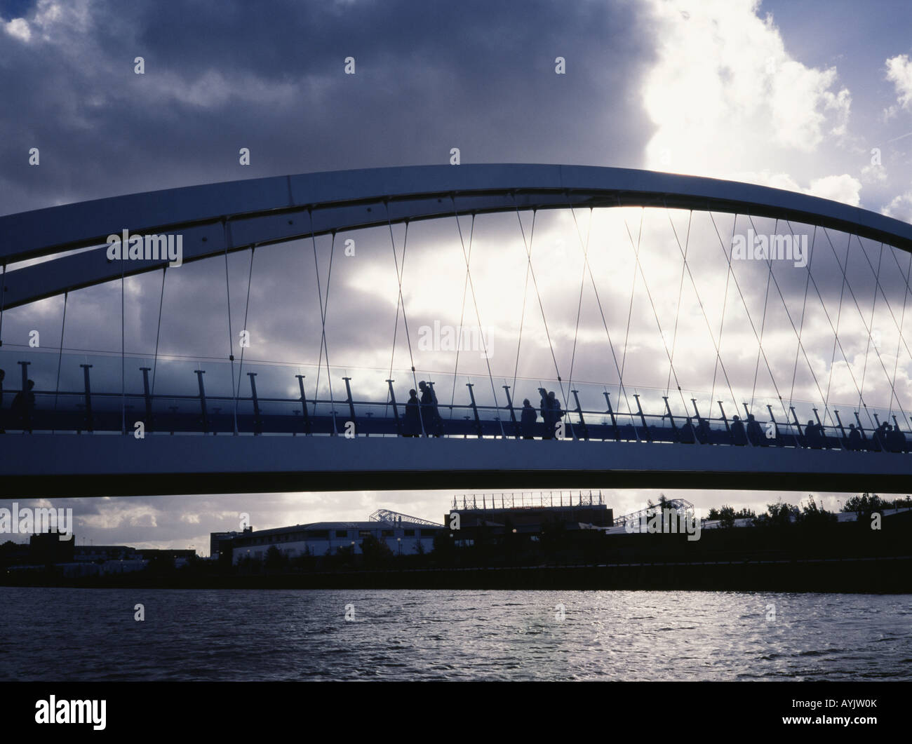 Salford Quays Lowry Bridge Modern bridge White arches People ...
