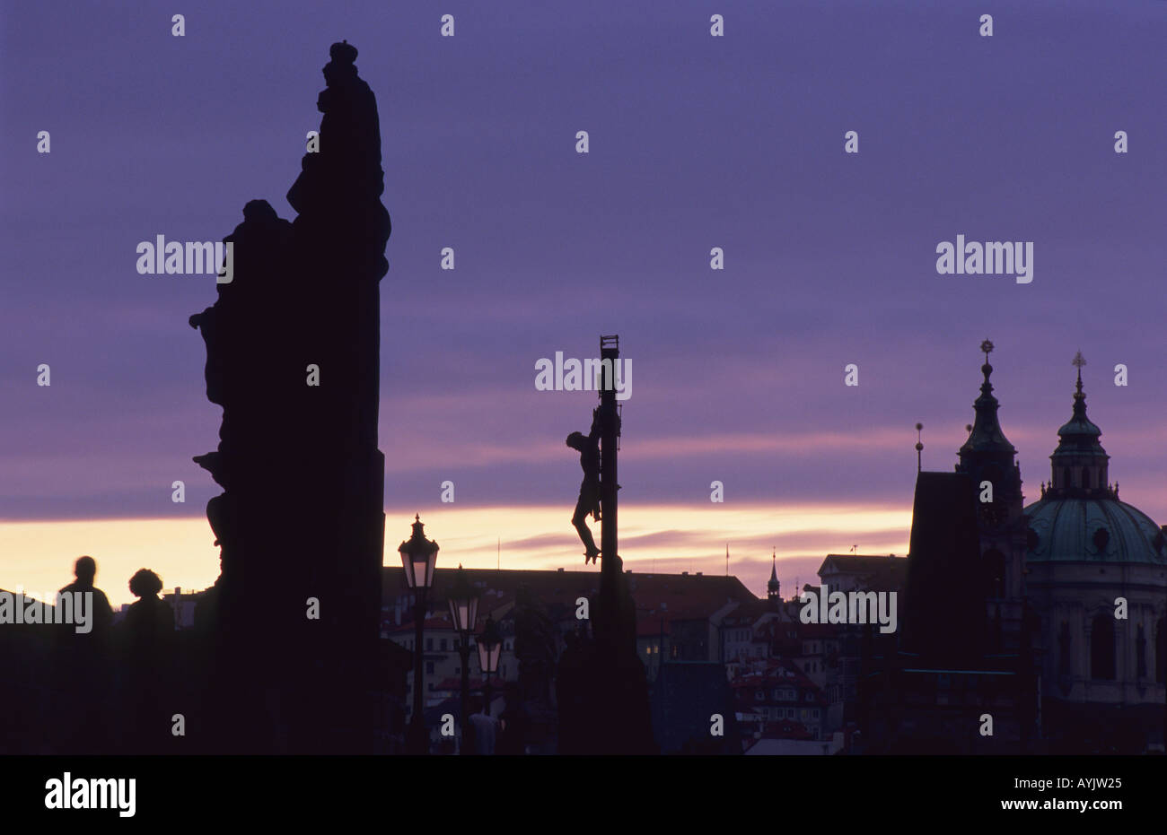 Crucifixion cross on Charles bridge at Prague Czech Republic Stock ...