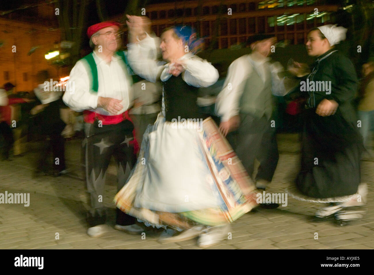 Men and women perform a traditional Basque Folk dance Euskal Dantza ...