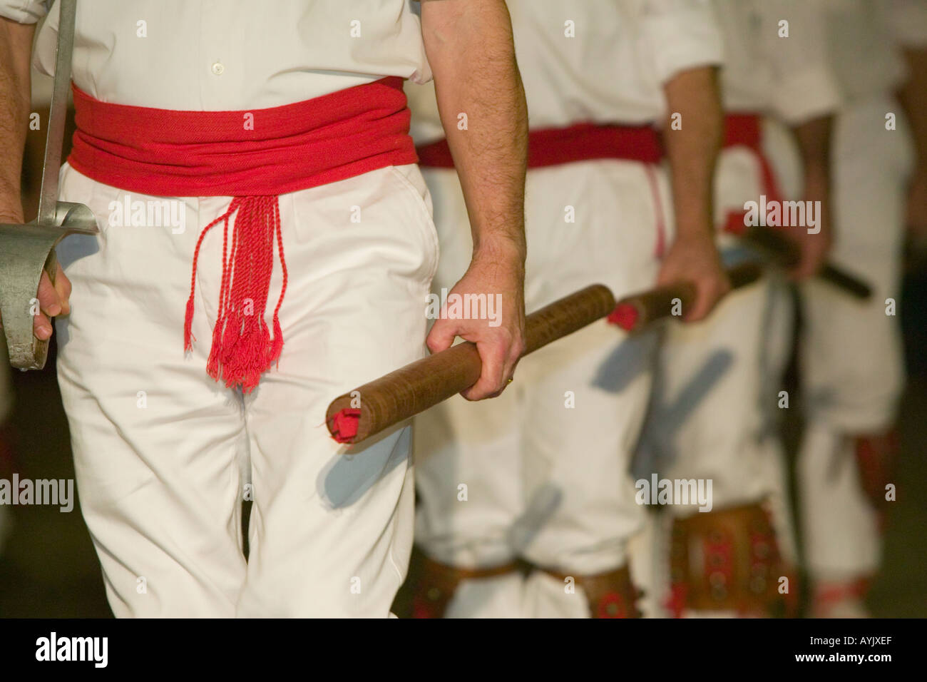 Close up of the traditional clothing worn by male Basque dancers ...