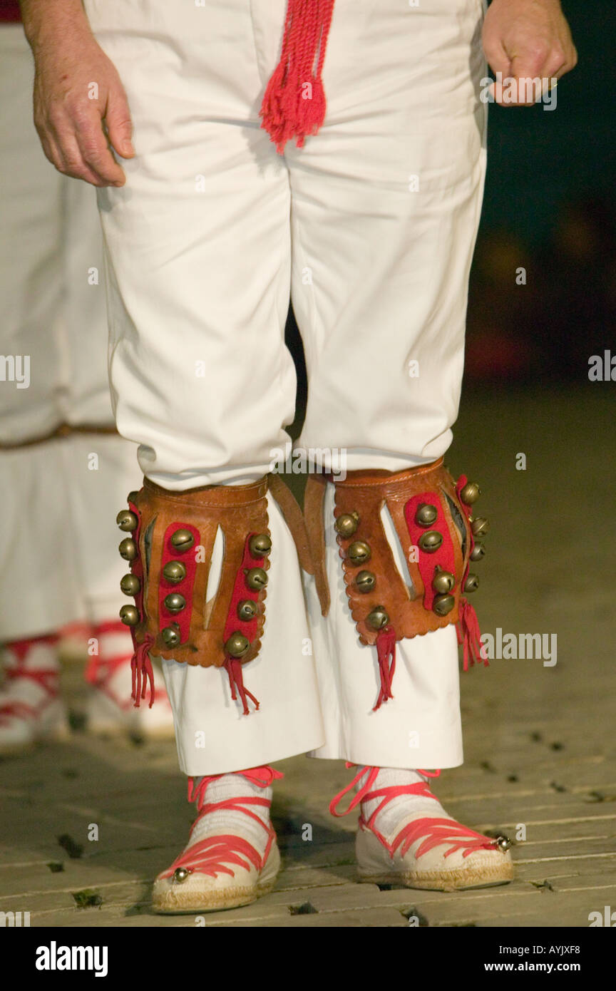 Close up of the traditional clothing worn by a male Basque dancer ...
