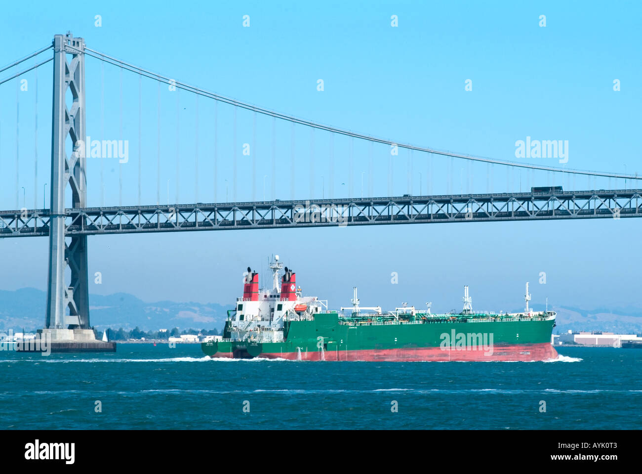 Profile of loaded container ship in San Francisco harbor Stock Photo ...