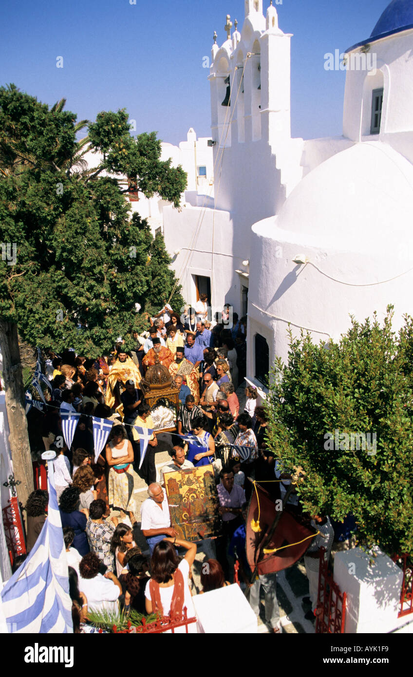 greece cyclades sikinos a religious procession with icon celebrating ...