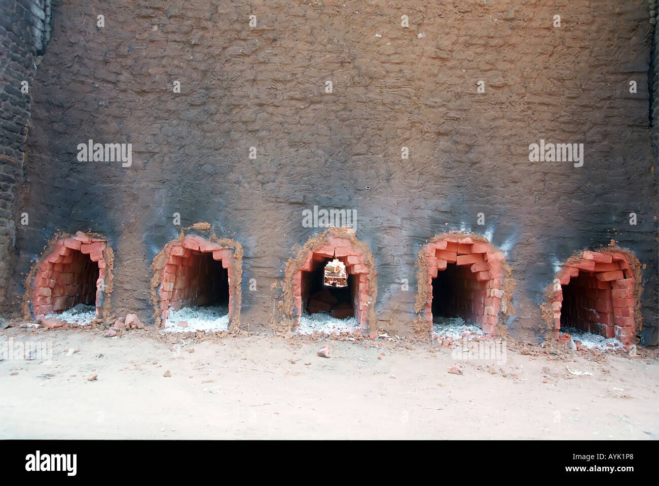 The ovens used for firing the clay Bricks at a brick production site ...