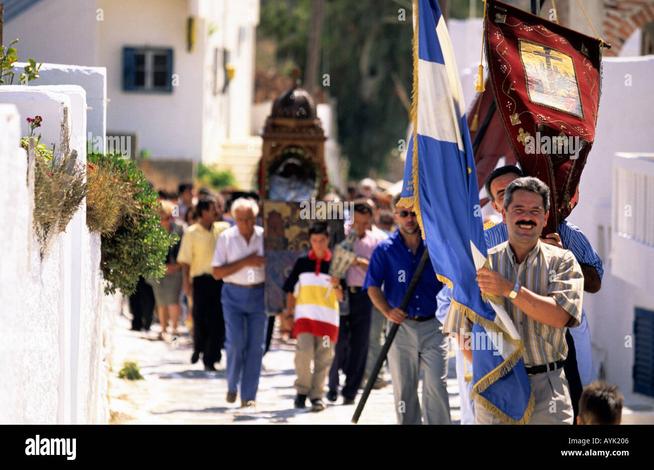 greece cyclades sikinos a religious procession with icon celebrating ...