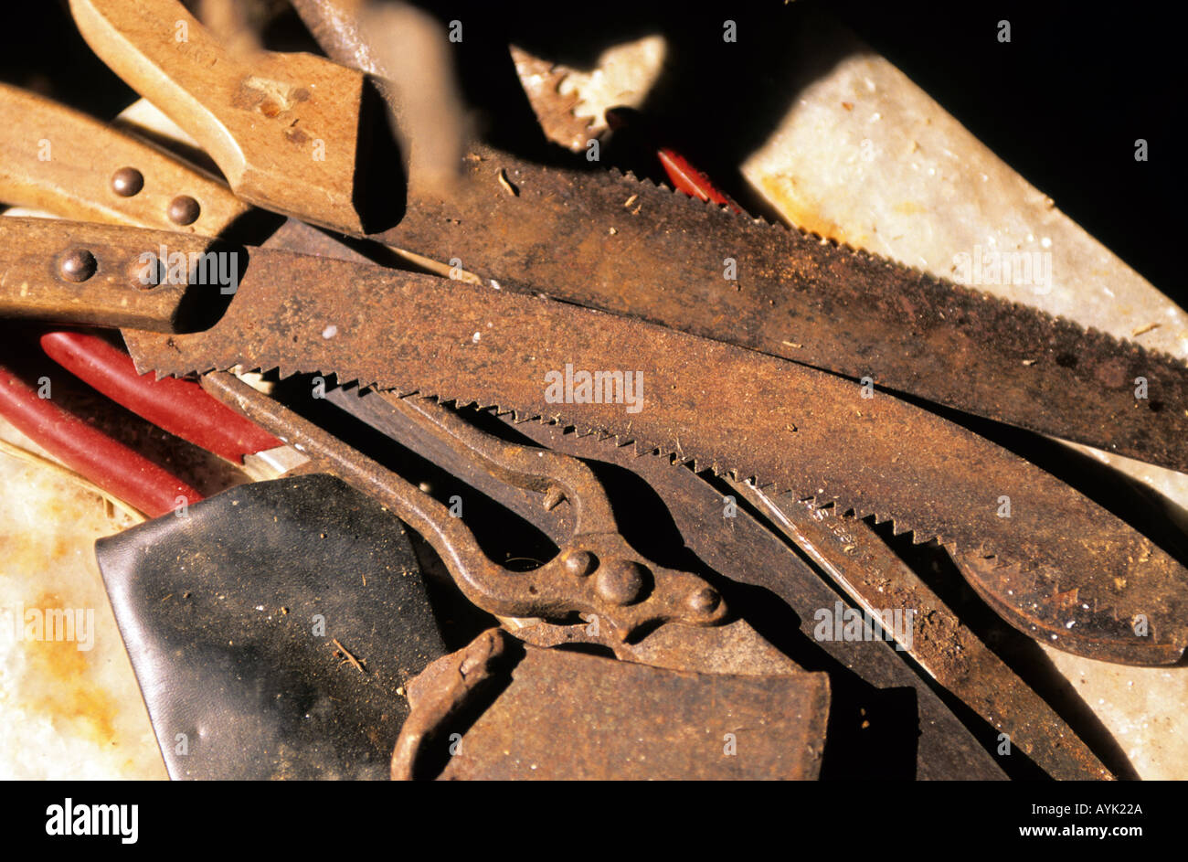 greece cyclades sikinos greek agriculture old fashioned tools lying on ...