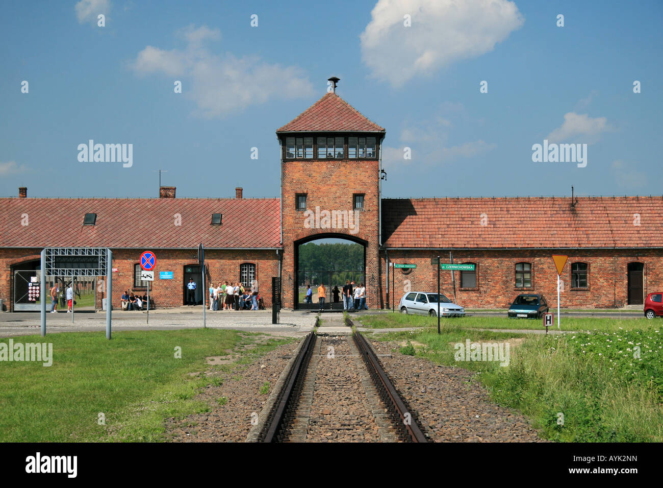 The archway and main SS guard house viewed from outside the camp at the ...