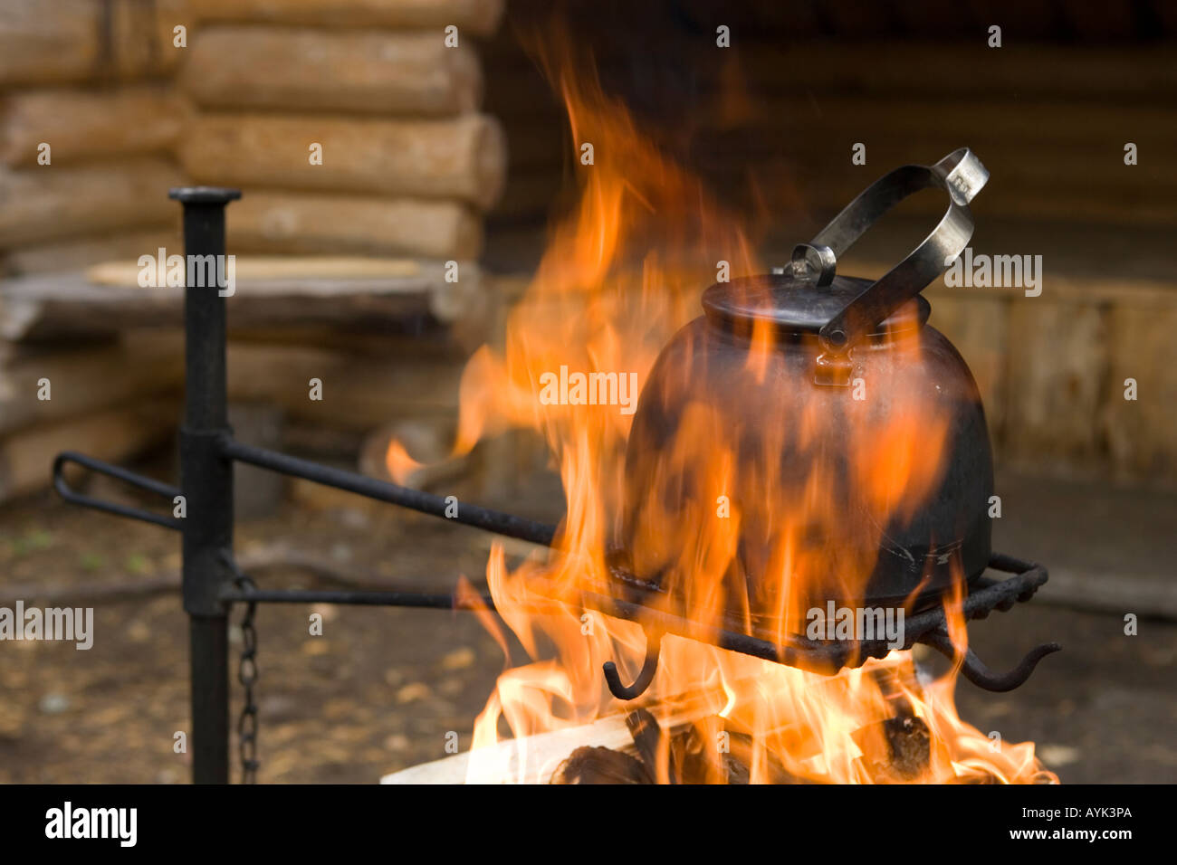 Campfire with kettle in hiking area Arctic Circle Hiking Area near ...