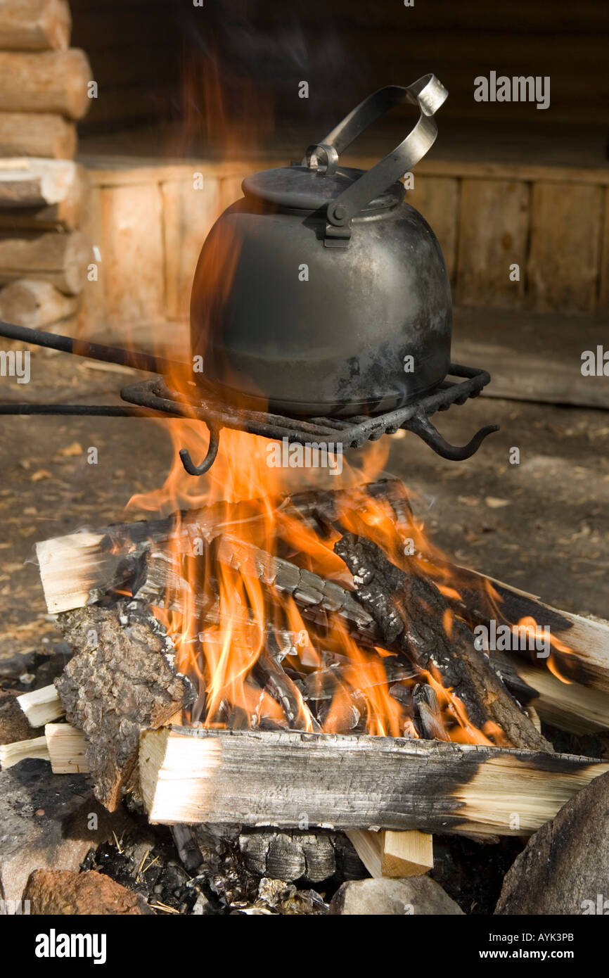 Campfire with kettle in hiking area Arctic Circle Hiking Area near ...