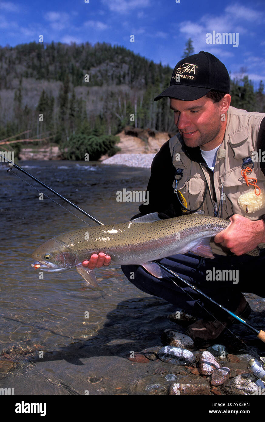 Fisherman with steelhead. rainbow trout Stock Photo - Alamy