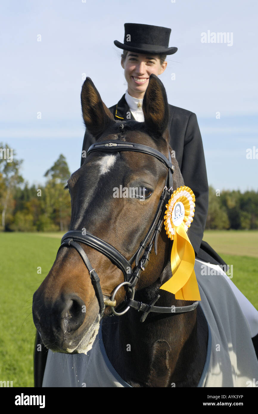 horse with rider - winner of competition Stock Photo - Alamy