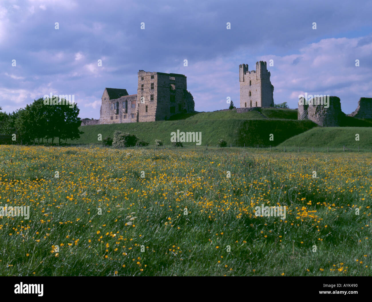 Helmsley Castle seen over its surrounding earthworks, Helmsley, North ...