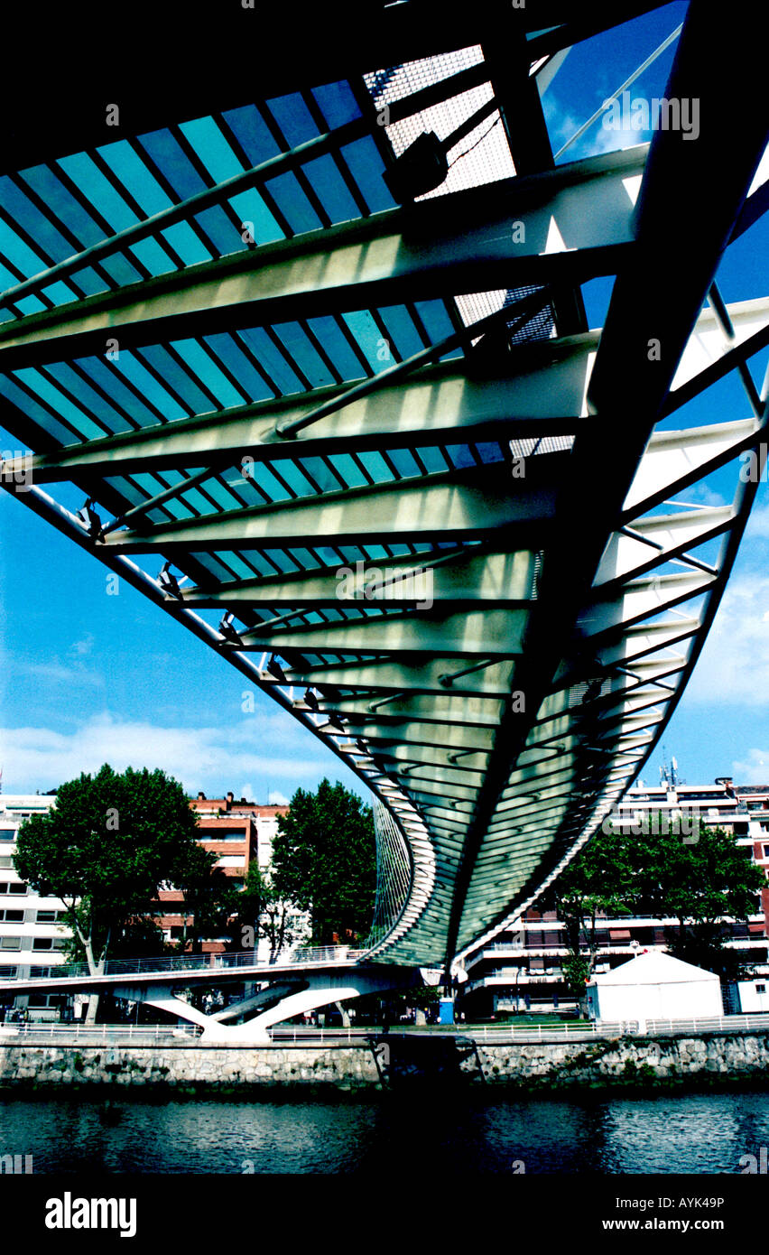 Pedestrian bridge across river in centre of Bilbao Spain Stock Photo ...