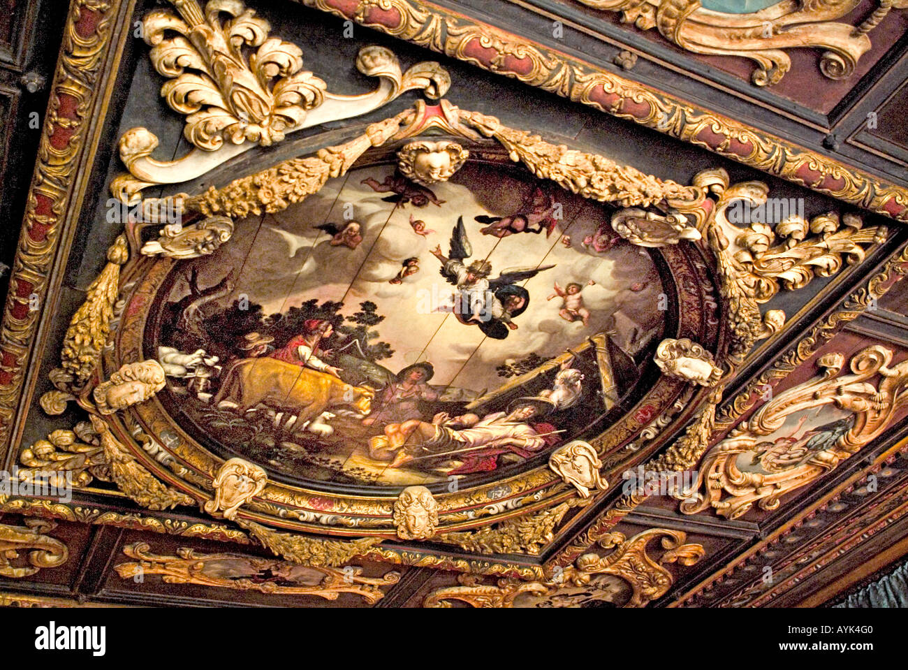 Ornate ceiling of Hearst Castle Mansion Simeon California USA Stock ...