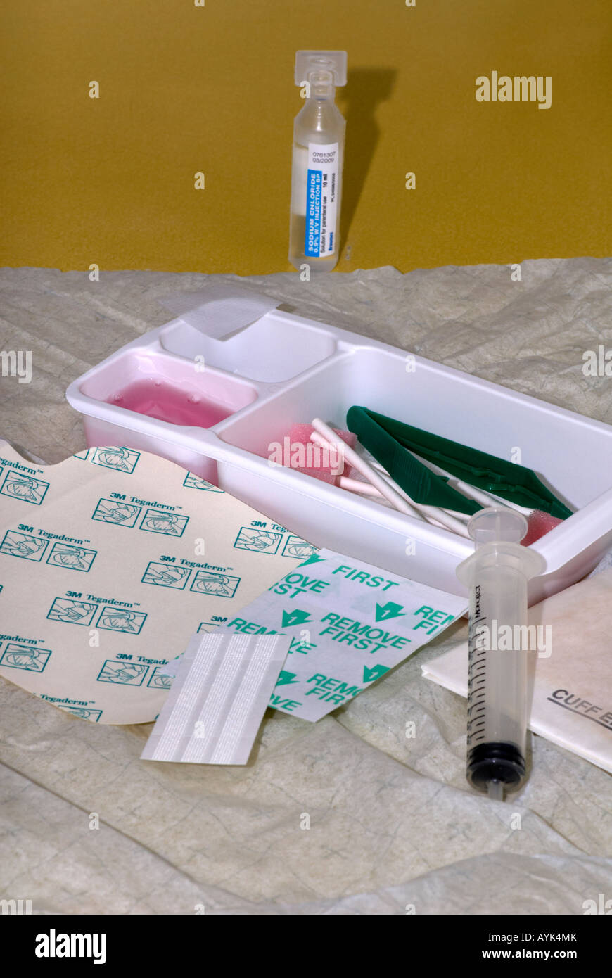 Still life of picc line cleaning equipment on table prior to use ...