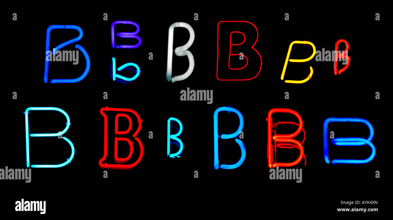 Neon letters B collected from neon signs for design elements Stock ...