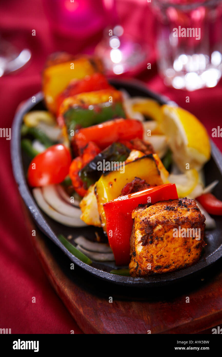 Mixed fish kebab with cod, king prawn and salmon Stock Photo - Alamy
