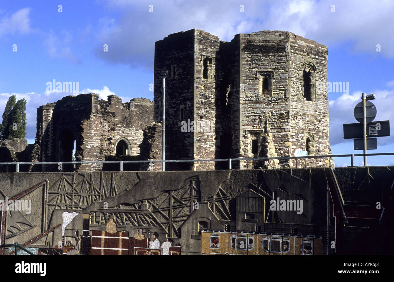 Newport Castle and mural, Newport, Monmouthshire, Wales, UK Stock Photo ...