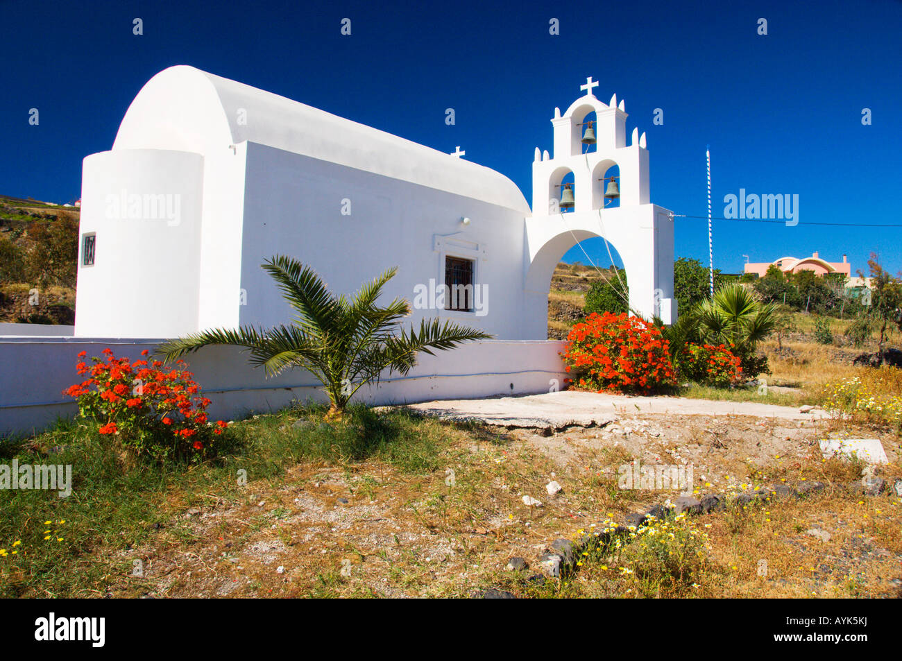 A traditional white church in rural Santorini near Fira Greece Stock ...