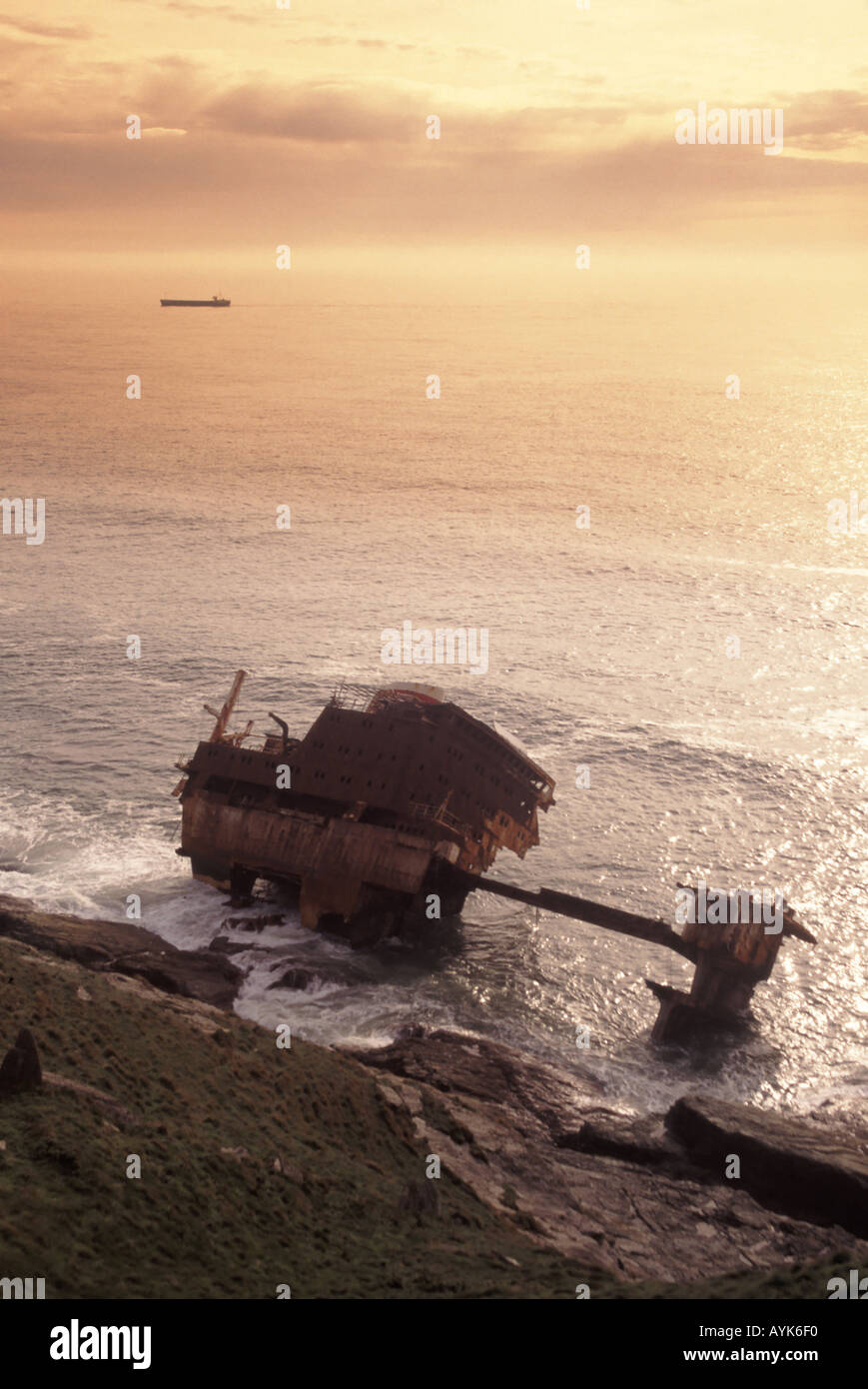 Shipwreck in landscape & seascape coastline hulk of cargo ship MV ...