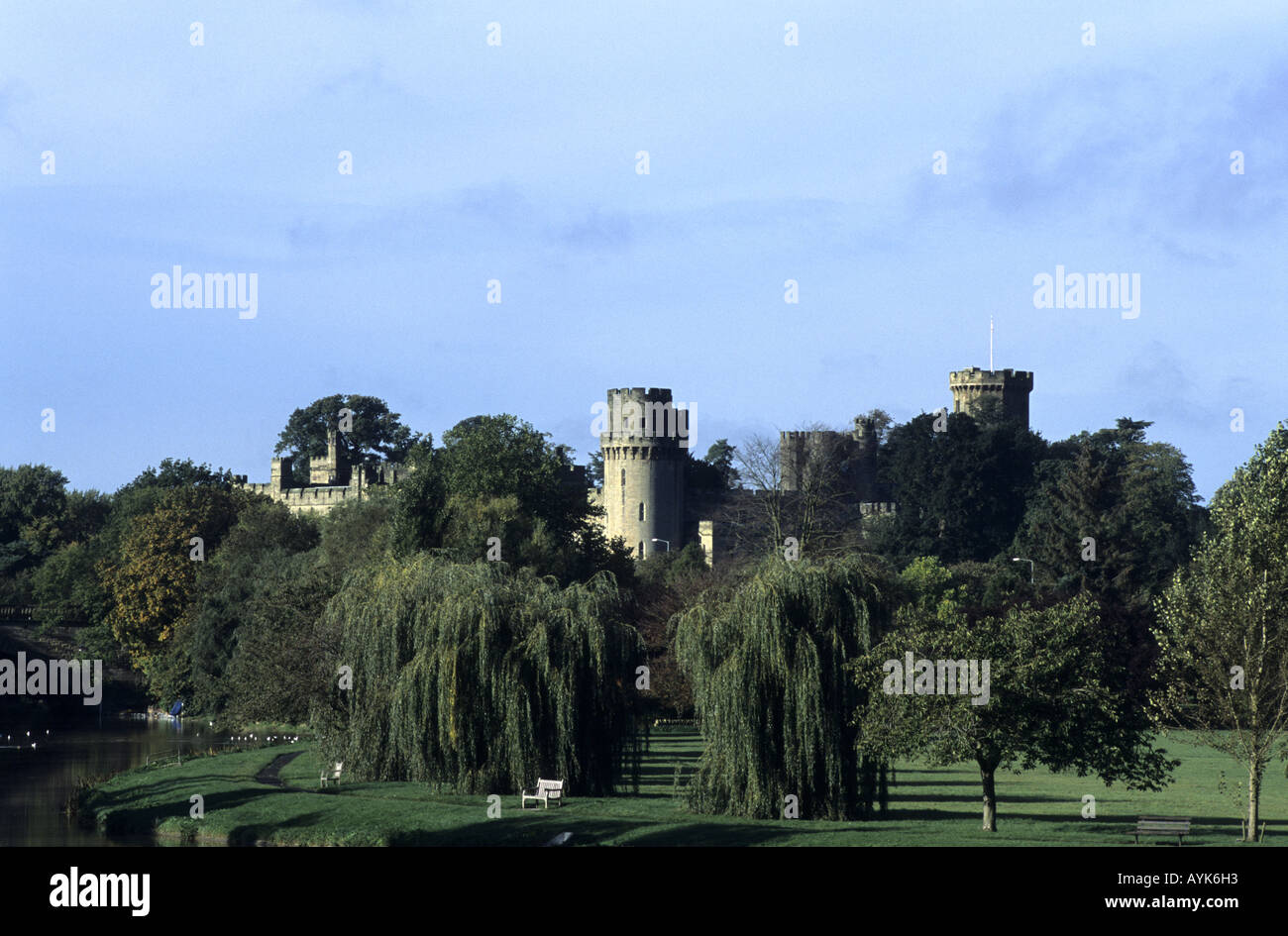 Warwick Castle seen over St. Nicholas Park, Warwick, Warwickshire ...