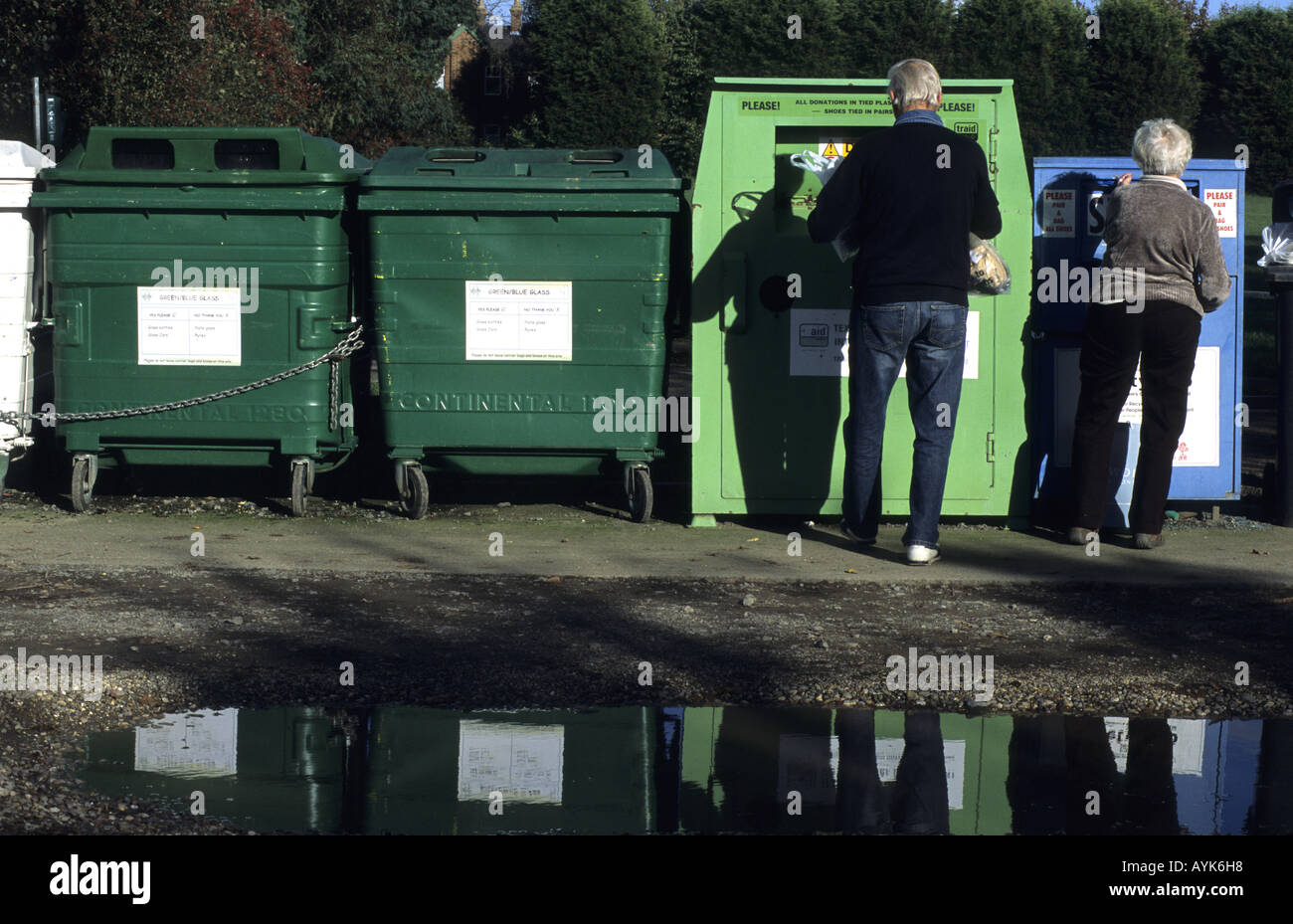 People using recycling bins at Rugby, Warwickshire, England, UK Stock ...