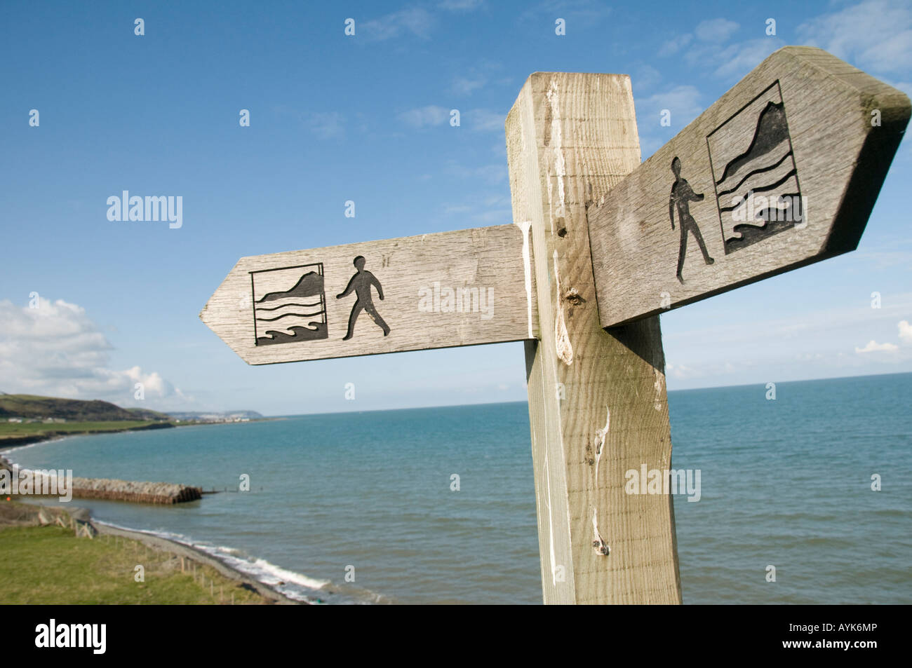Cardigan bay long distance coastal path wooden signpost Aberaeron ...
