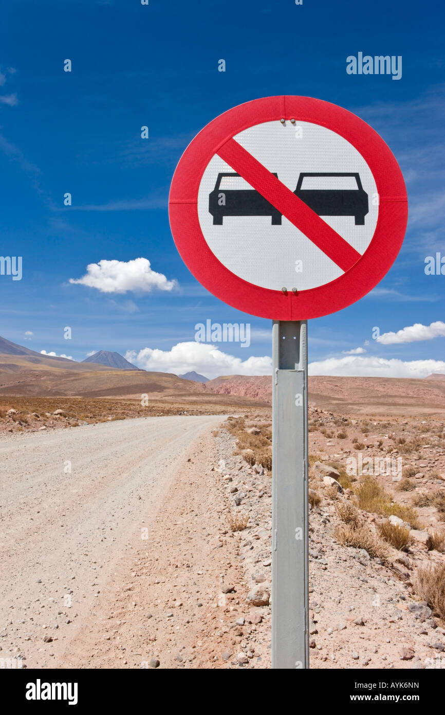 Road sign on high altitude desert road in the Atacama desert in Chile ...