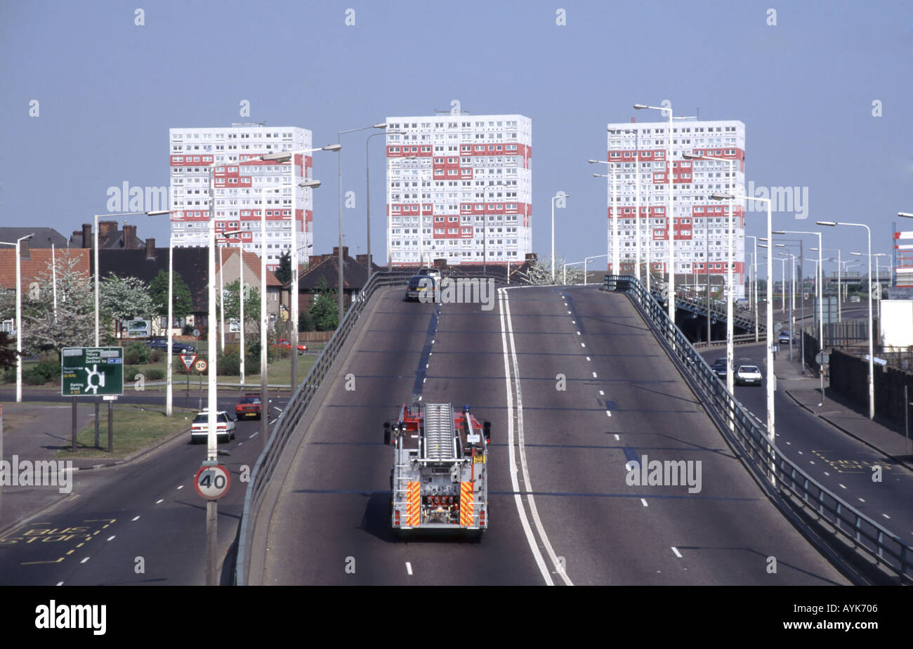London Borough of Barking and Dagenham fire engine on flyover with ...