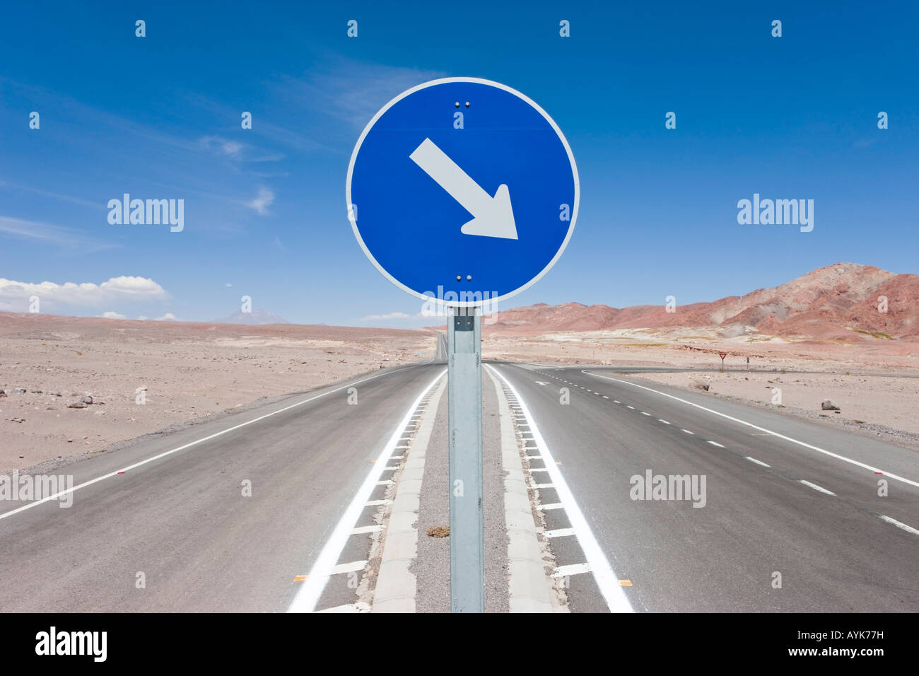 Road sign on high altitude desert road in the Atacama desert in Chile ...