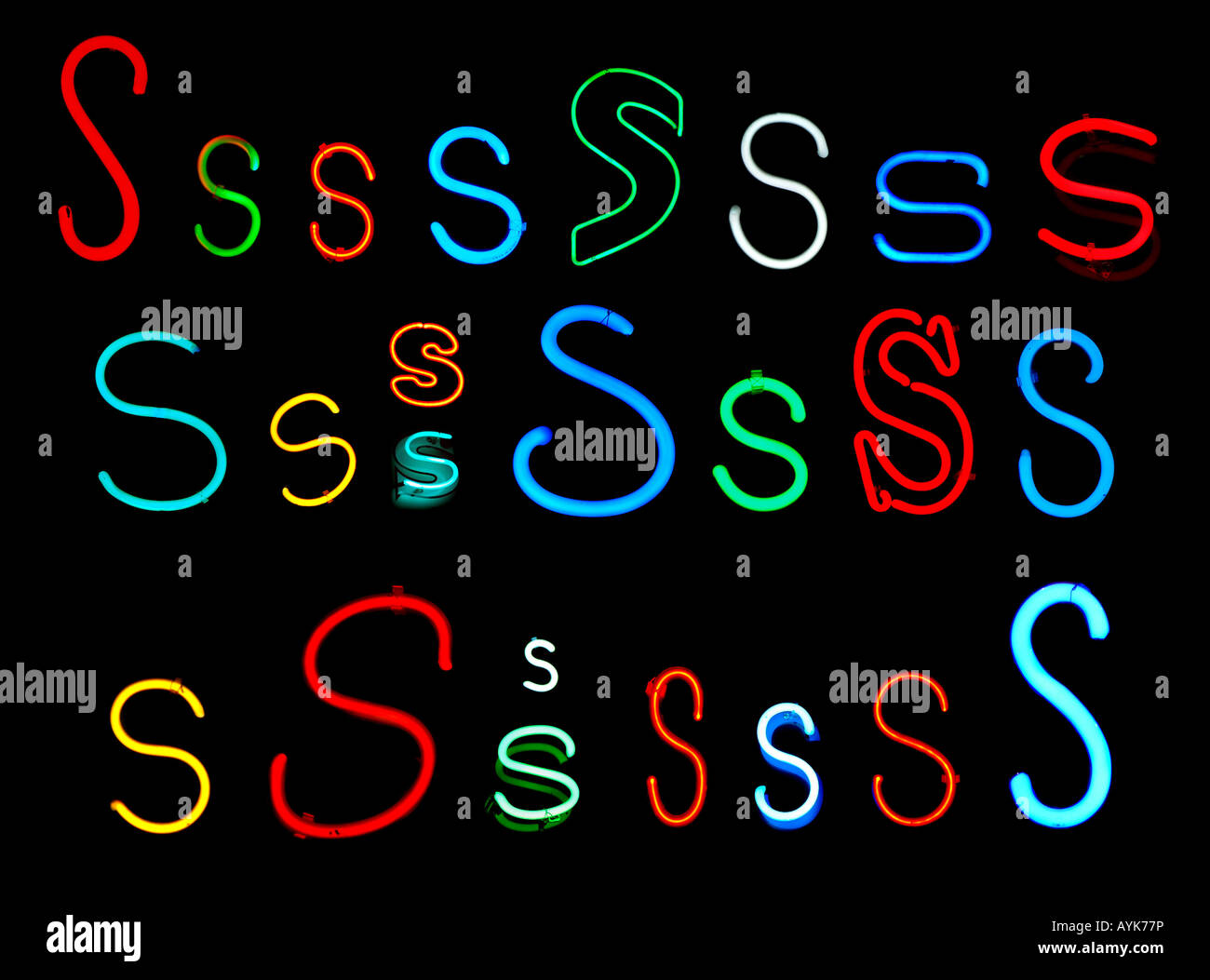 Neon letters S collected from neon signs for design elements Stock ...