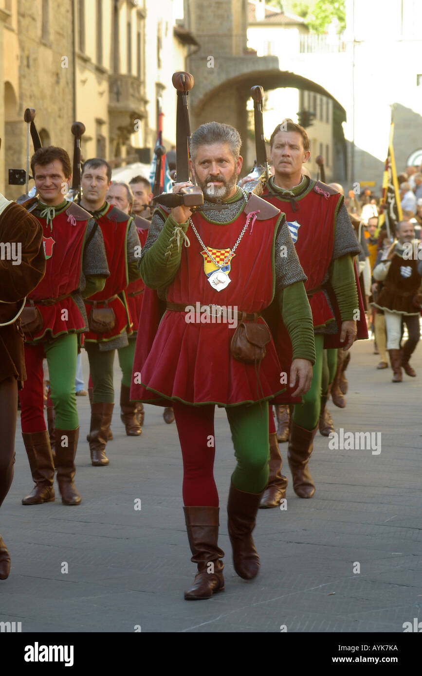 Parade of Crossbowmen Sansepolcro Italy sept 2006 upright vertical ...
